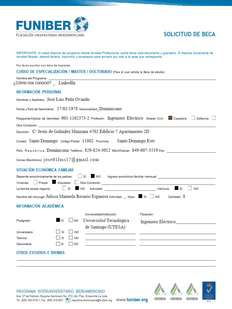 Solicitud de Beca para Llenar1 | PDF | Fax