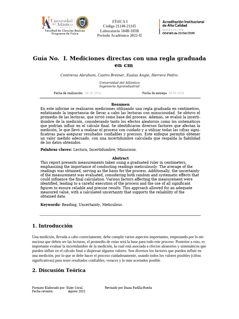 Guia 1. Mediciones Directas Con Una Regla Graduada en cm-1 | PDF ...