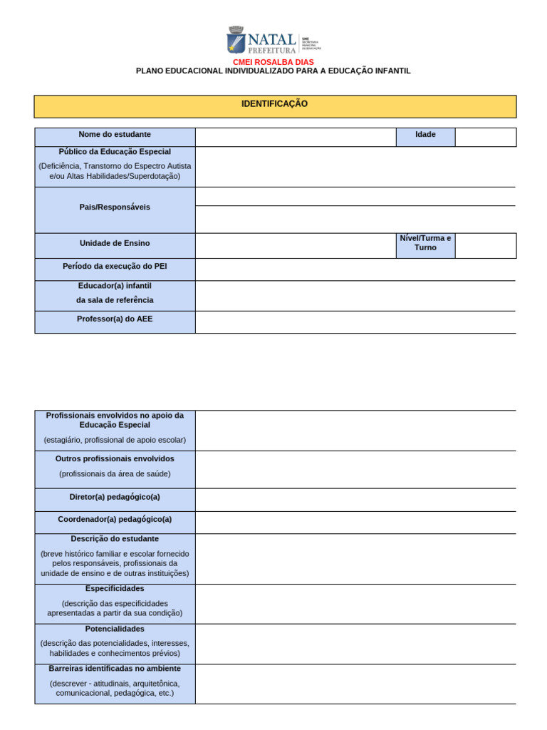 PEI para Educação Infantil Especial | PDF | Educação Especial | Pedagogia