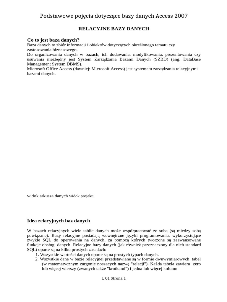 Relacyjne Bazy Danych | PDF