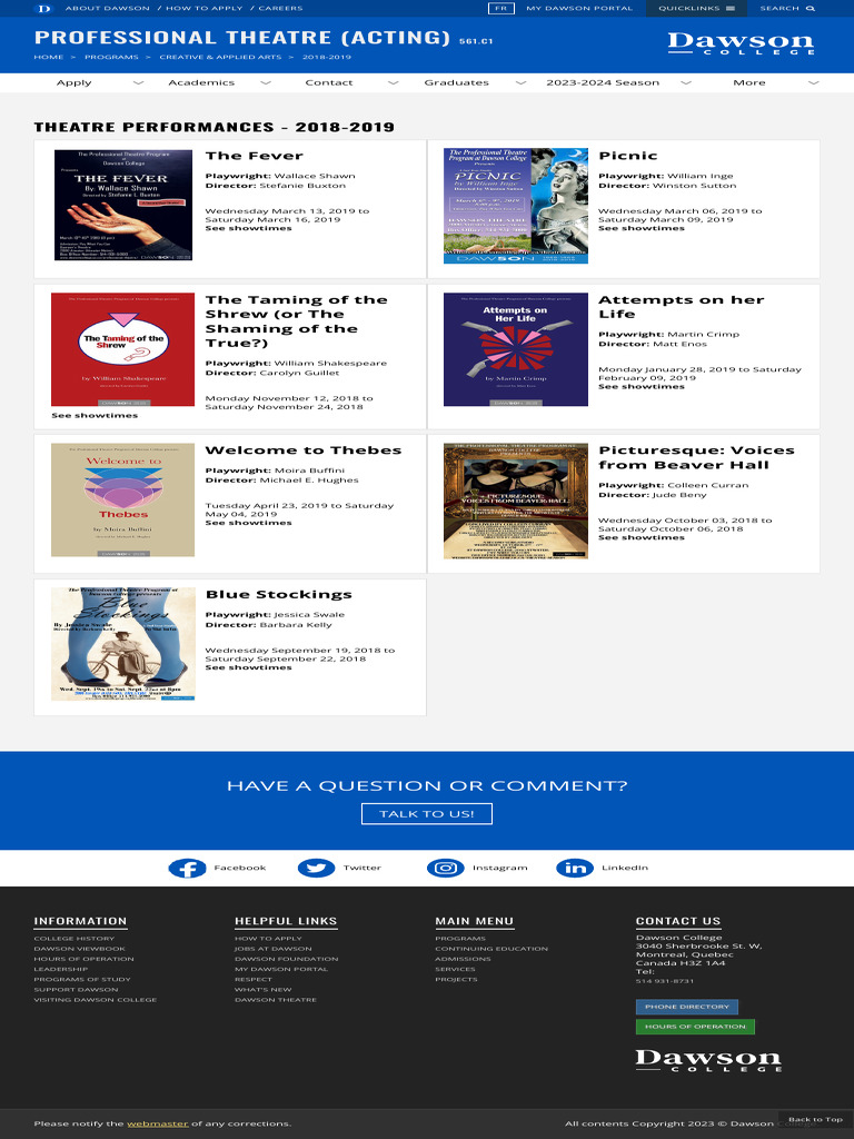 2018-2019 - Professional Theatre (Acting) | PDF | Dramatists And ...