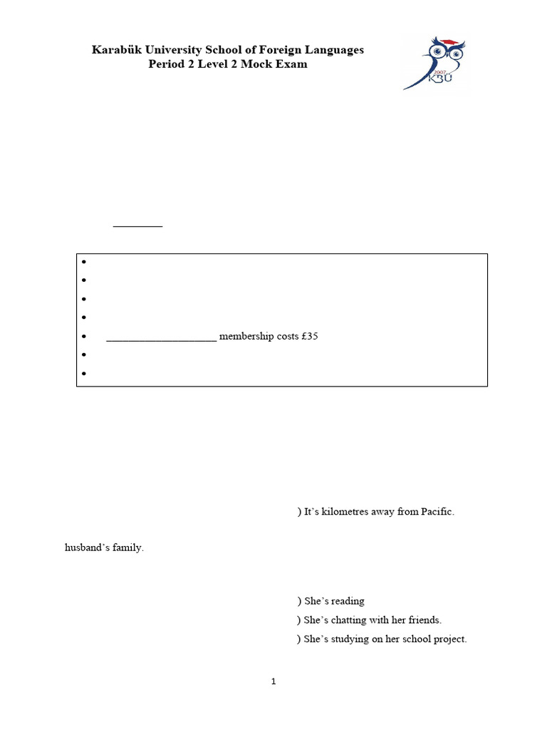 Karabük University Level 2 Mock Exam | PDF | Swimming (Sport)