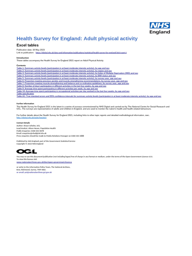 HSE 2021 Physical Activity Tables | PDF | Overweight | Body Mass Index