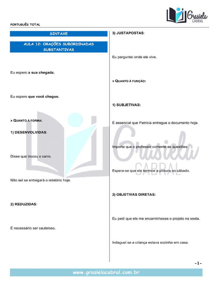 PT Aula 12 Oracoes Subordinadas Substantivas Aluno Ok 1 | PDF