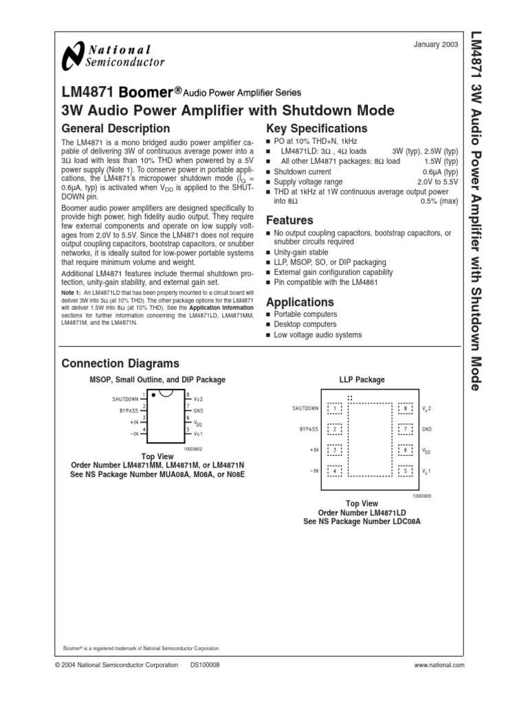 Opis Układu LM4871 | PDF | Amplifier | Capacitor