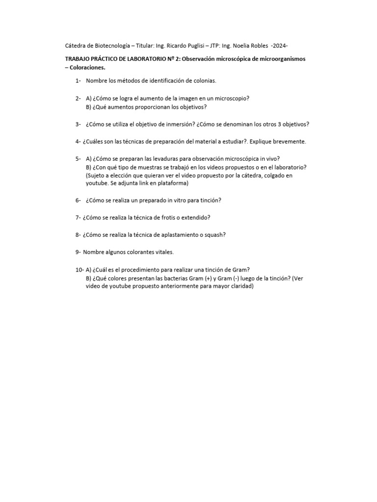 TPL 2 Observación Microscópica de Microorganismos - Coloraciones. | PDF