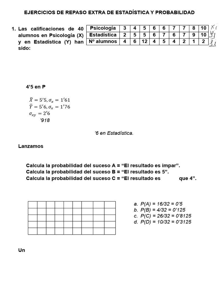 EJERCICIOS DE REPASO EXTRA DE ESTADÃ STICA Y PROBABILIDAD CON LAS SOLUCIONES | PDF | Matemáticas ...
