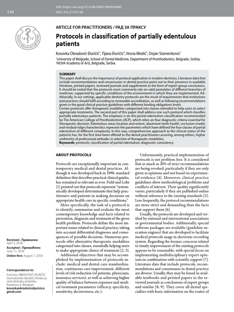 Protocols in classification of partially edentulous | PDF | Dental ...