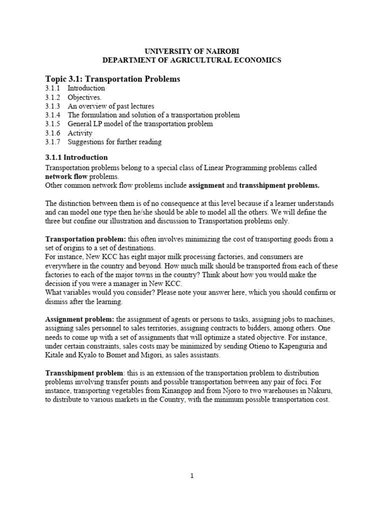 Transportation Problems | PDF | Linear Programming | Transport Transportation Problems | PDF | Linear Programming | Transport