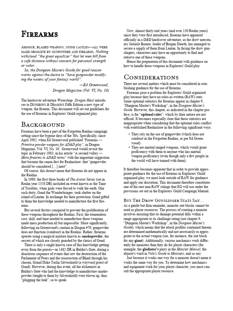 FIREARMS EG Rules v1 | PDF | Forgotten Realms | Dungeons & Dragons