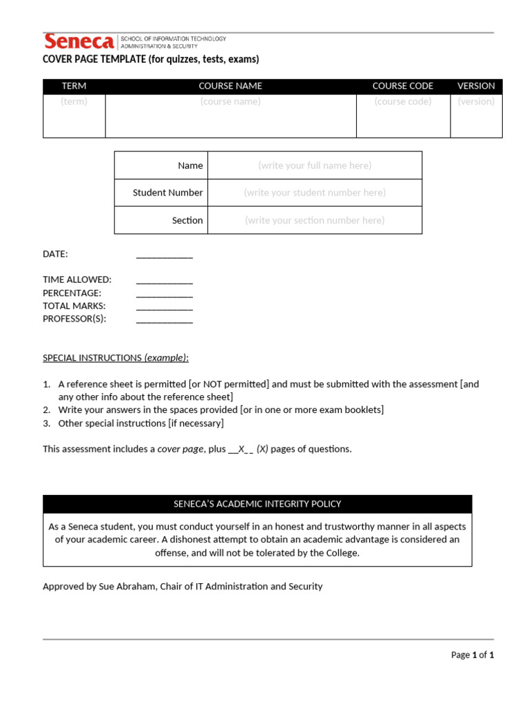 Template For In-Person Assessments | PDF