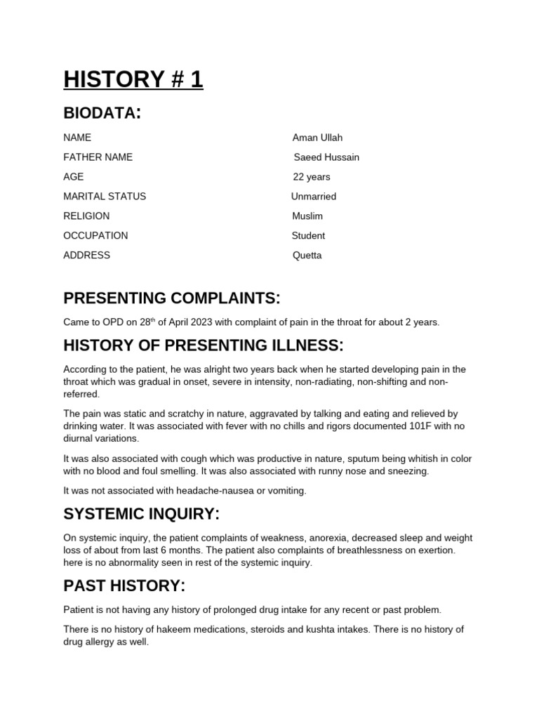 Ent History | PDF | Allergy | Diseases And Disorders