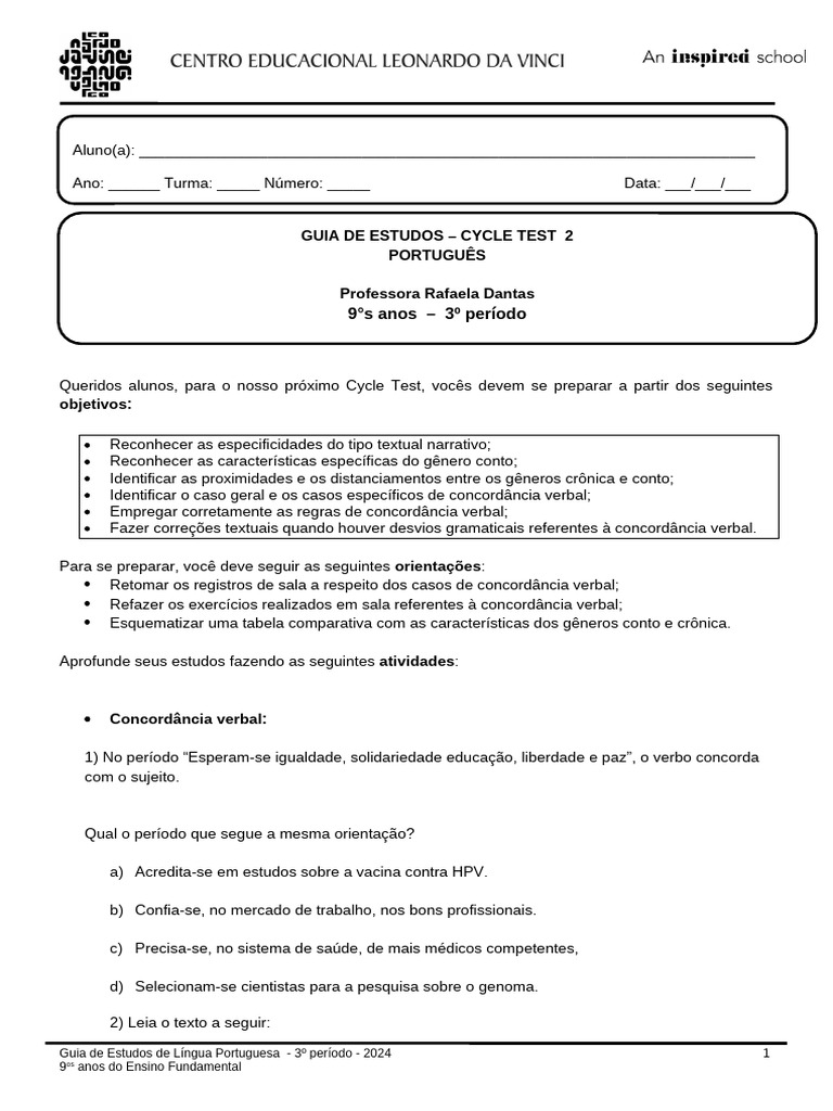 Guia - CT2 - 3op - 9o Ano - 20241022-141214 | PDF | Contos | Narrativa