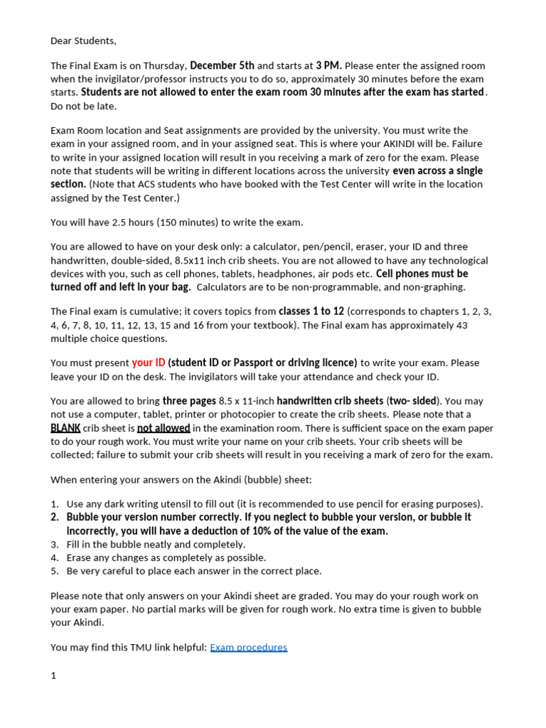 Final Exam Guidelines and Instructions | PDF