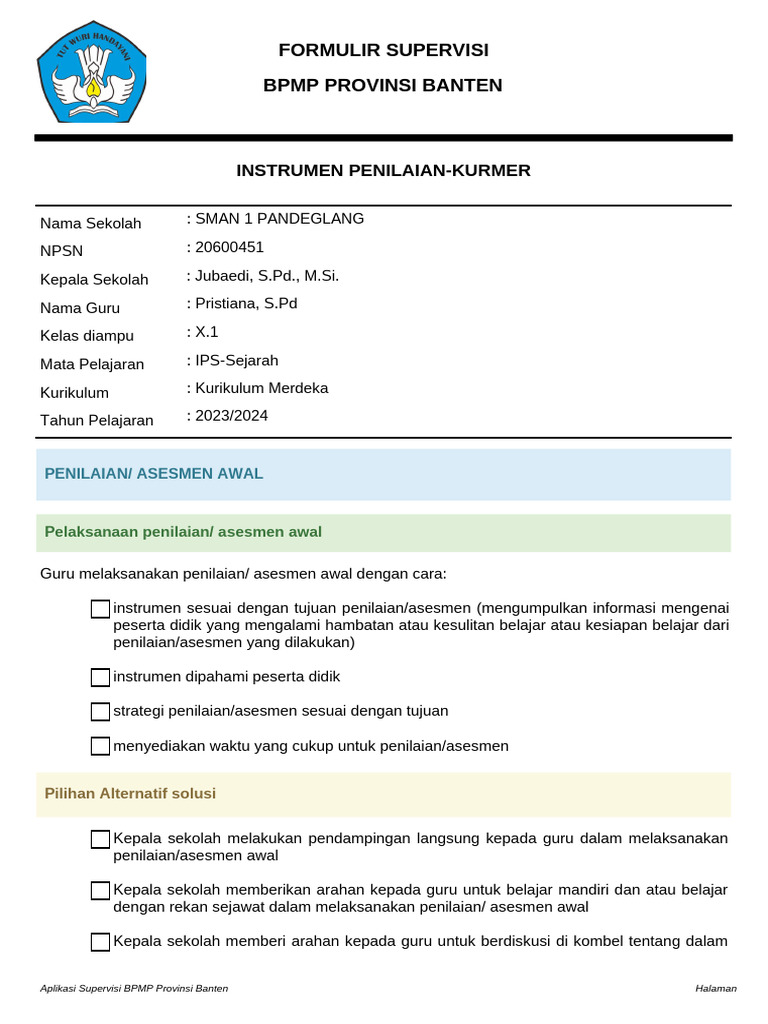 INSTR PENILAIAN KURMER | PDF