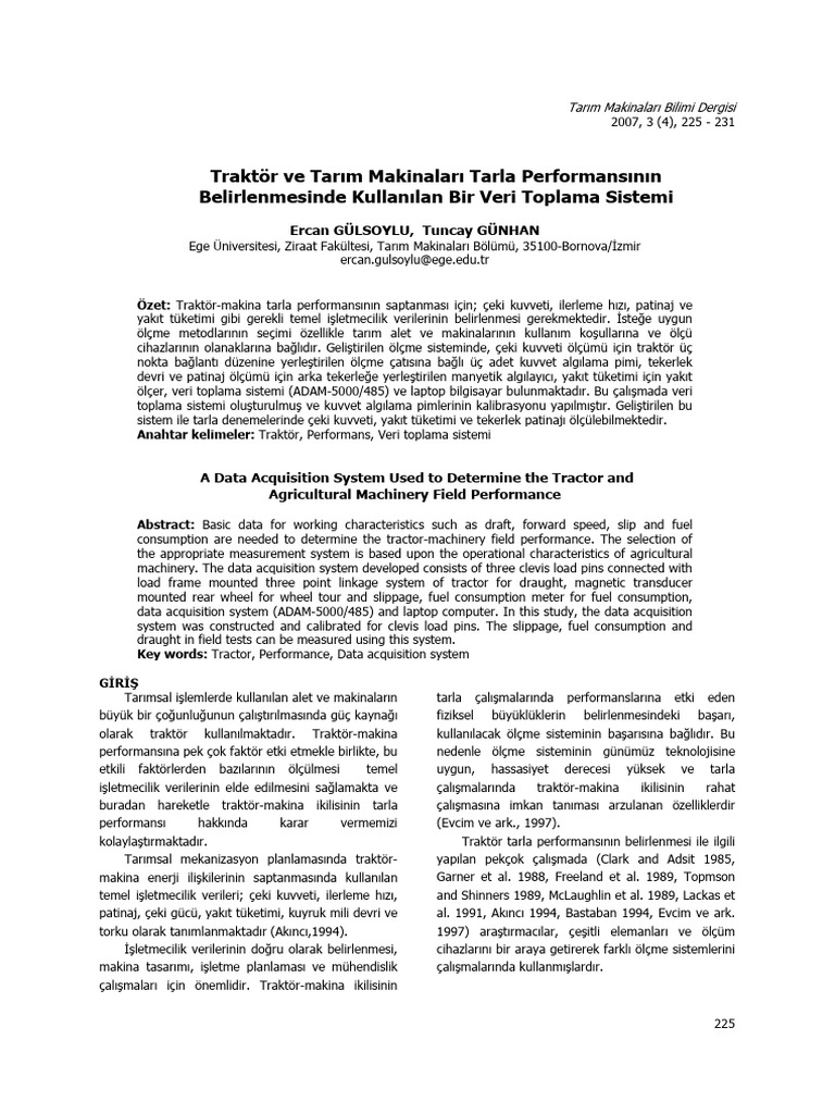 Trakt - R Ve Tar - M Makinalar - Tarla Performans - N - N Belirlenmesinde Kullan - Lan Bir Veri ...