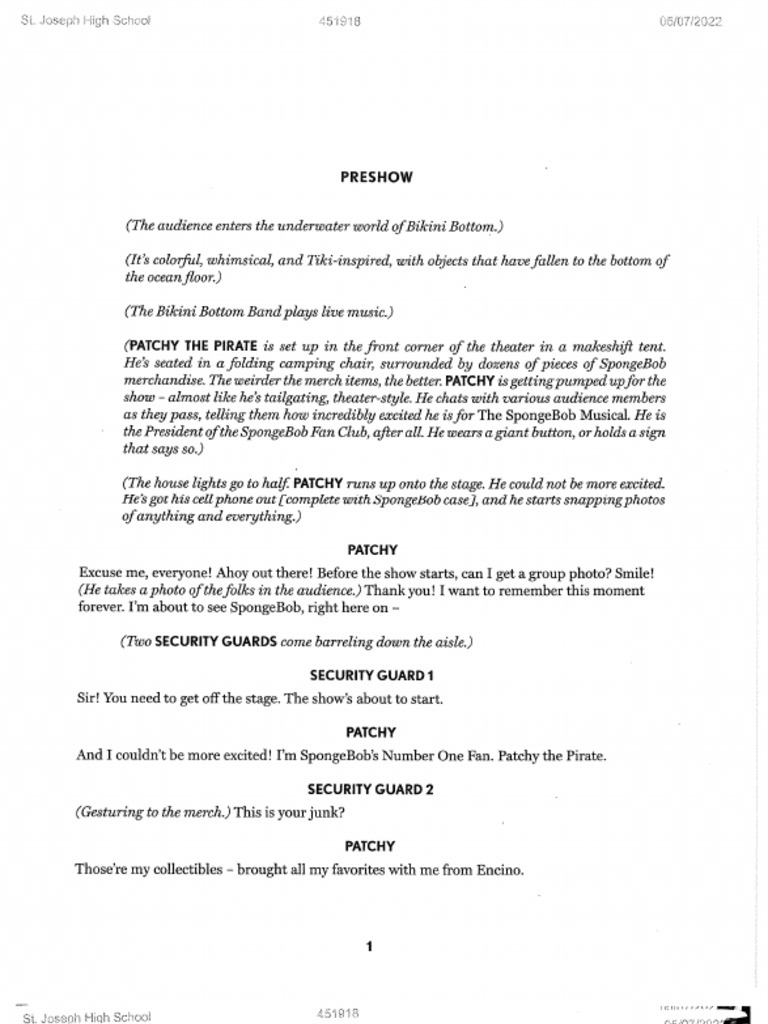 Spongebob The Musical - Script | PDF