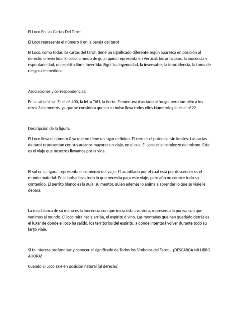 El Loco | PDF | Amor | Tarot