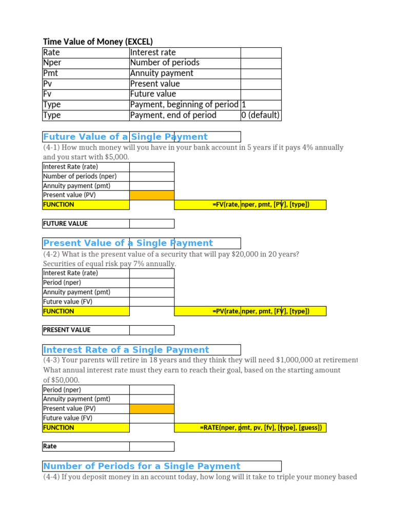 Time Value of Money - EXCEL | PDF | Present Value | Time Value Of Money