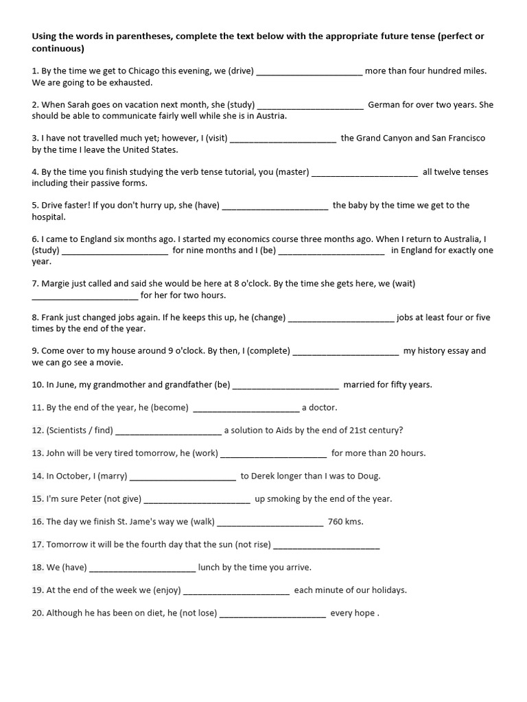 Future Perfect & Continuous Exercises | PDF