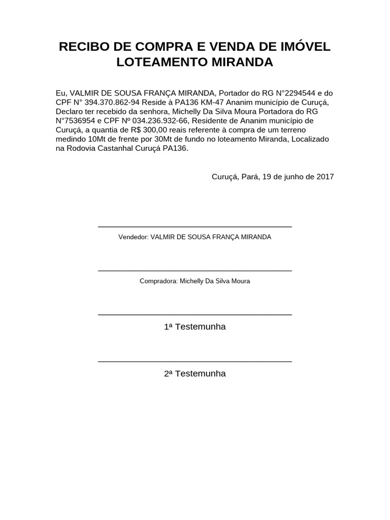 Recibo de Compra e Venda Michelly | PDF