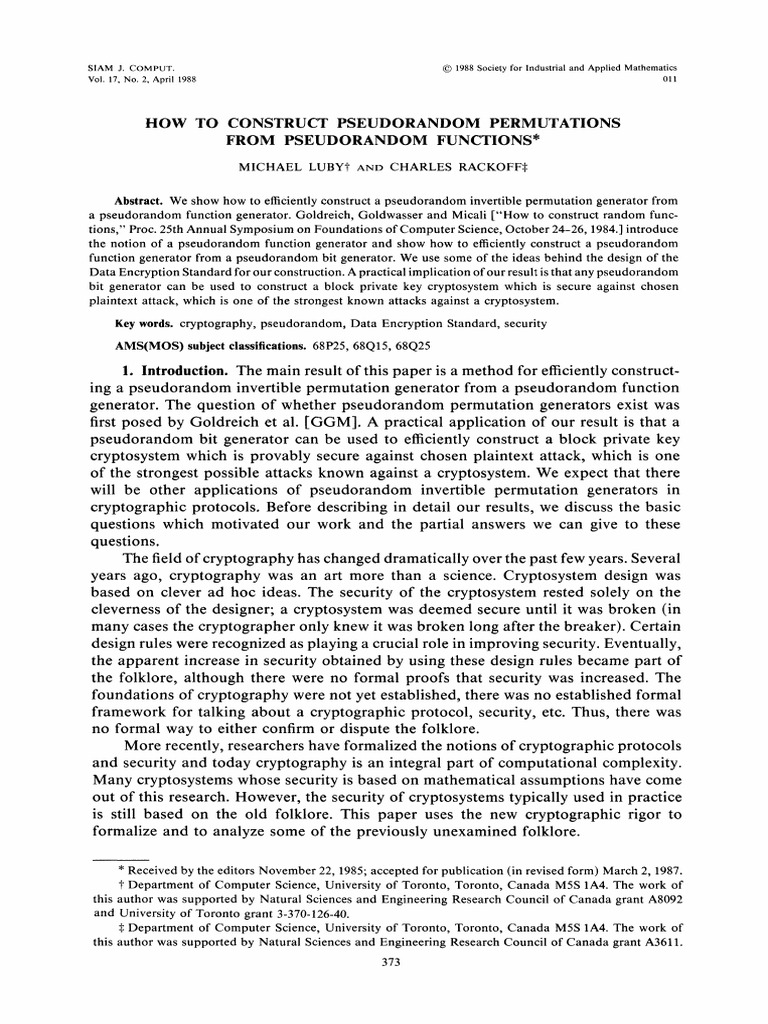 How To Construct Pseudorandom Permutations From Pseudorandom Functions