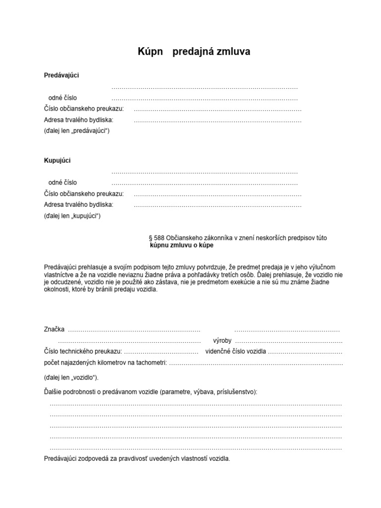 Kupno Predajna Zmluva Cebia 2024 | PDF