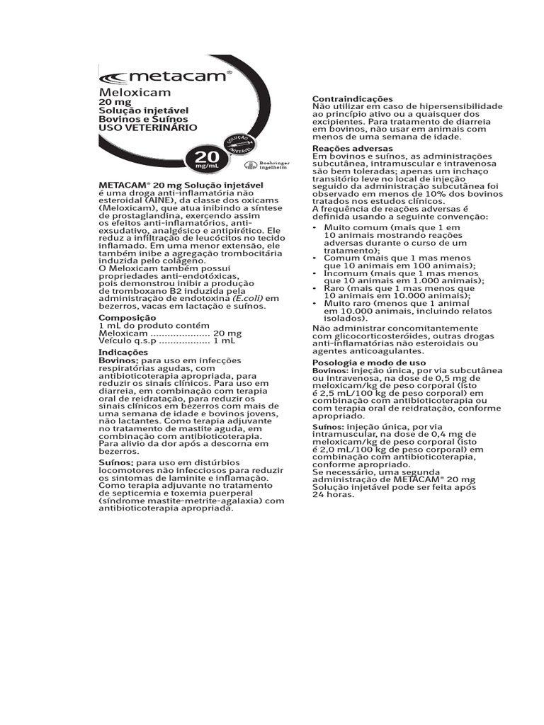 Metacam 20mg | PDF | Anti-inflamatório não esteroide | Medicina Clínica
