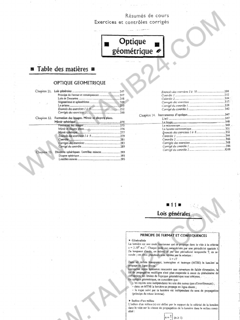Exercices Et Contrôles Corrigés D'optique Geometrique - Talib24 | PDF