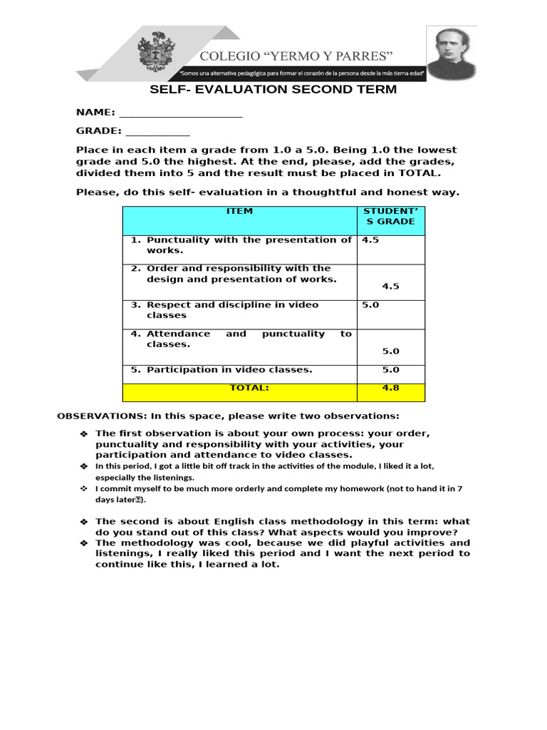Self Evaluation Second Term | PDF