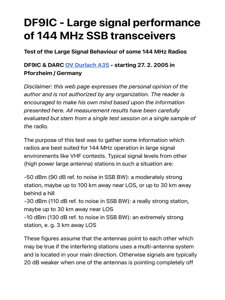 DF9IC - Large Signal Performance of 144 MHZ SSB Transceivers - 2 | PDF ...