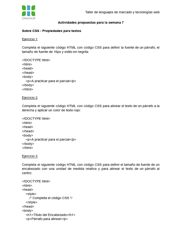 Semana 7 - Guía de Ejercicios Prácticos | PDF | HTML | Ingeniería de ...