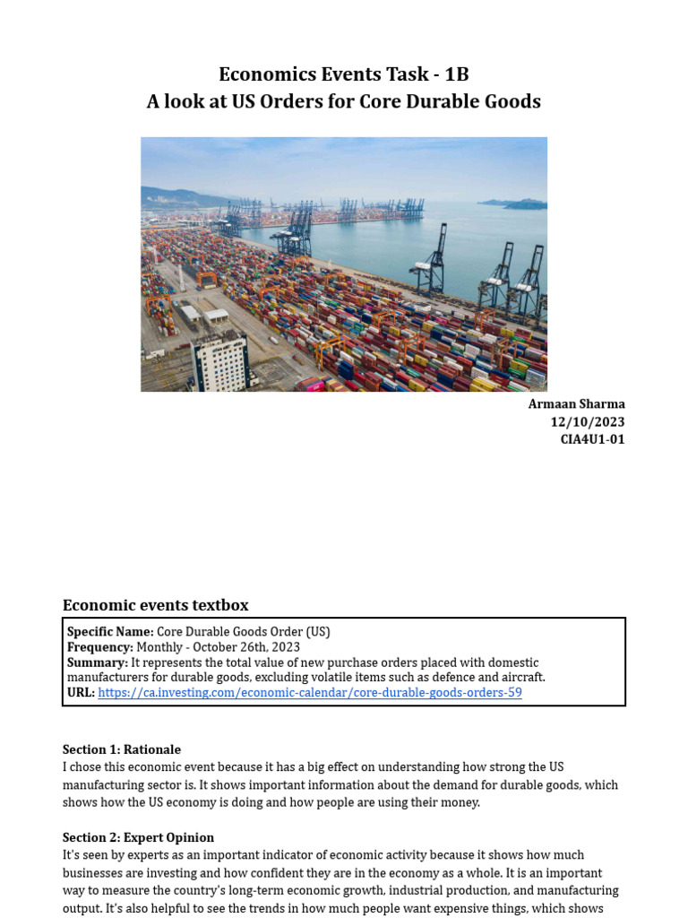 Economics Events Task - 1B - Armaan Sharma | PDF | Monetary Policy | Inflation