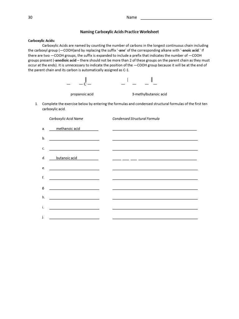 Naming Carboxylic Acids Practice Worksheet | PDF | Carboxylic Acid ...