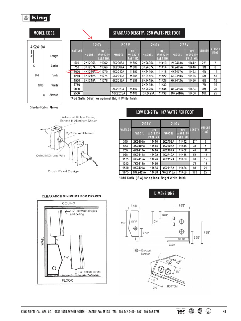King Baseboards 1000W | PDF