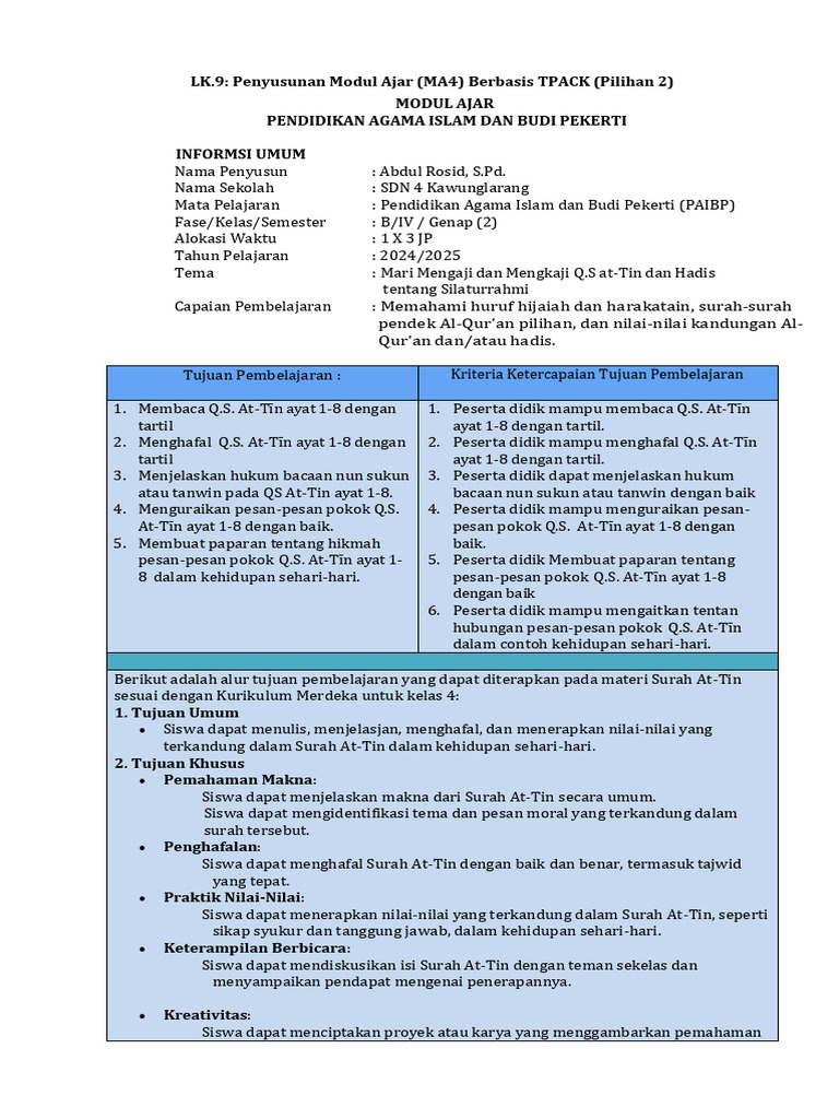 MODUL AJAR LK 9 ABDUL ROSID Revisi - UPLOAD | PDF