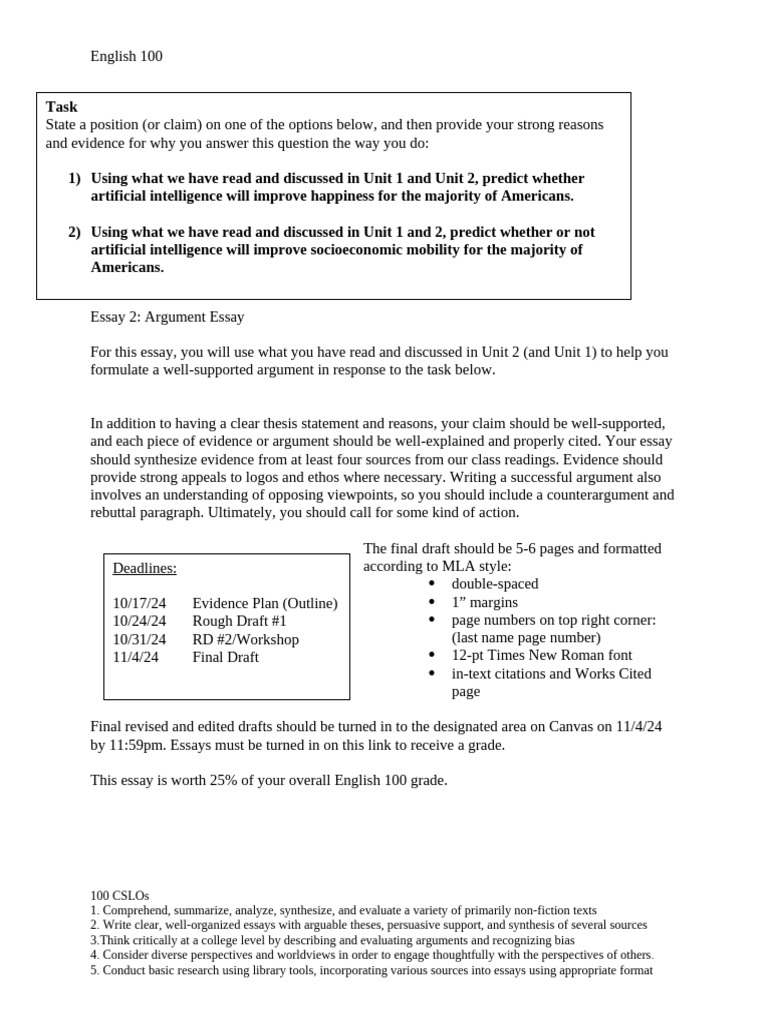 Essay 2 Prompt 0210 | PDF | Essays | Argument