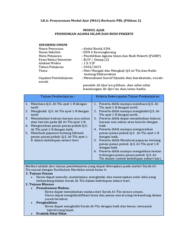 MODUL AJAR LK 6 ABDUL ROSID UPLOAD | PDF