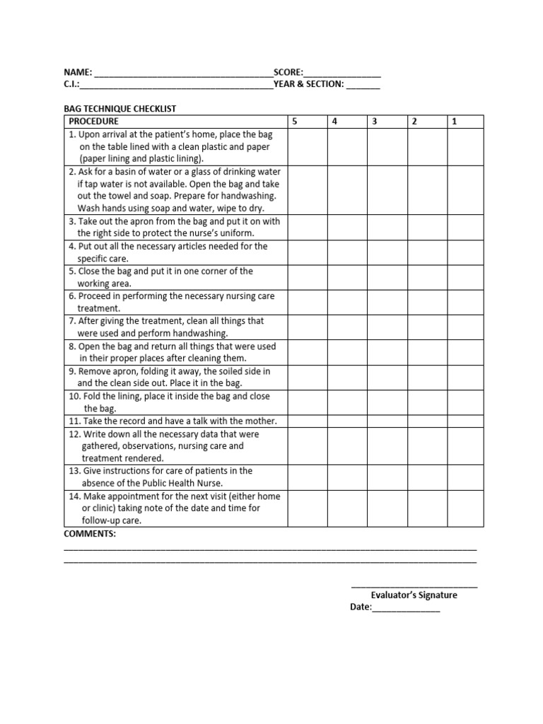 Bag Technique Checklist Guide | PDF