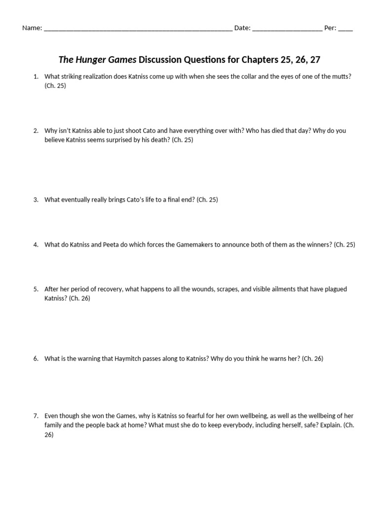 Hunger Games Discussion Questions Chs25-27 | PDF