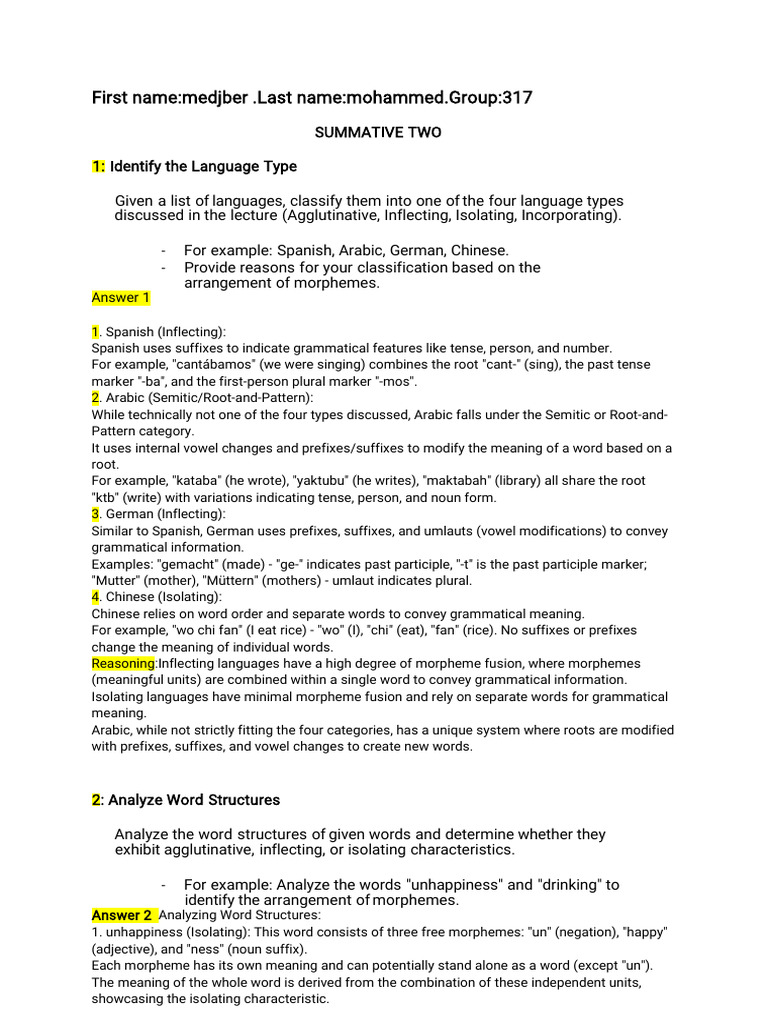 SUMMATIVE TWO.ling | PDF | Word | Grammatical Tense