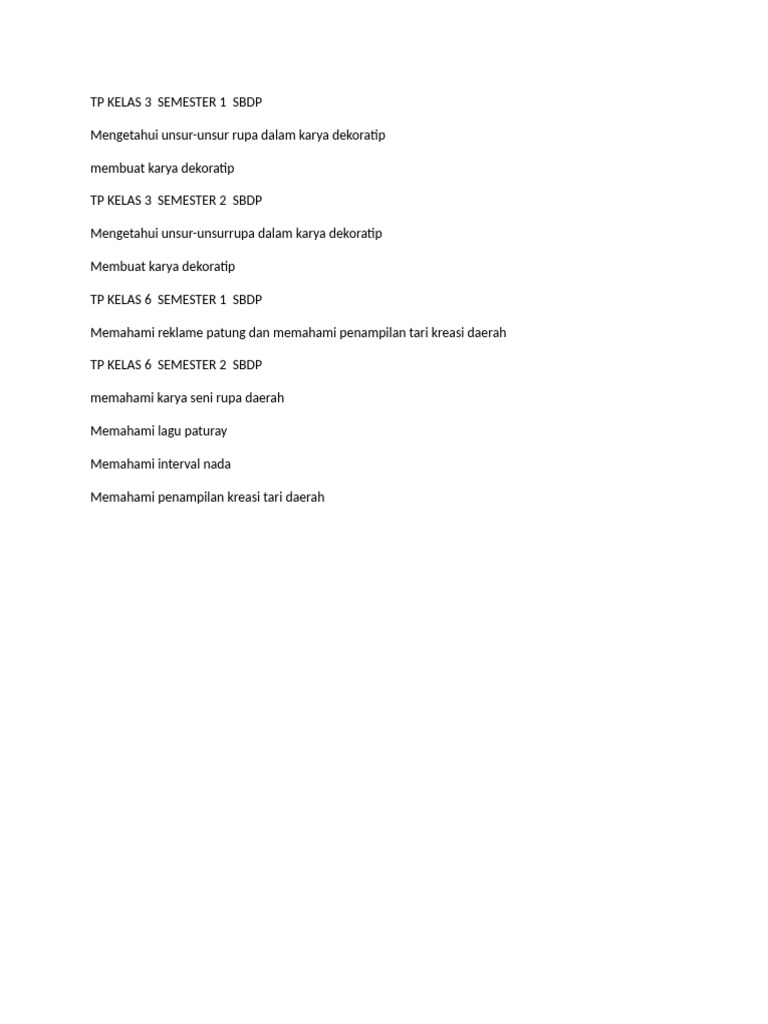 TP Kelas 3 Dan 6 Semester 1-2 SBDP | PDF