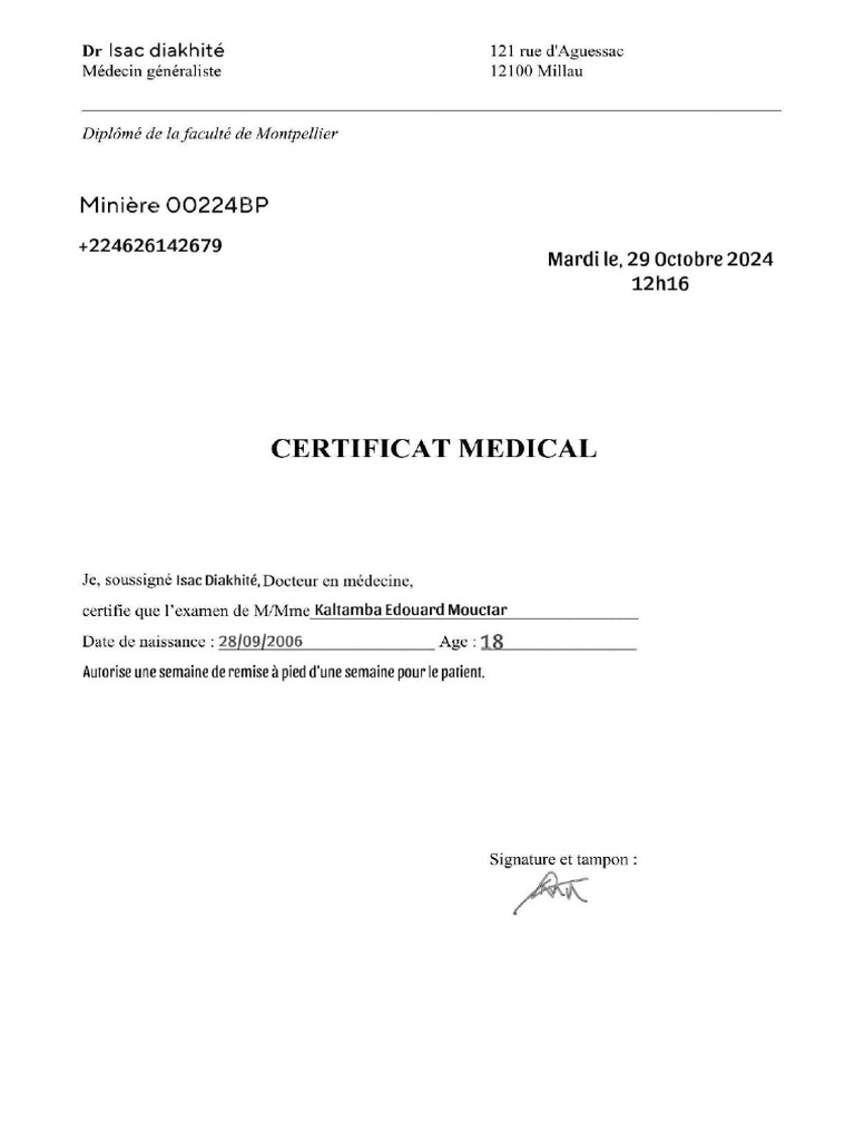 Certificat Medicale | PDF