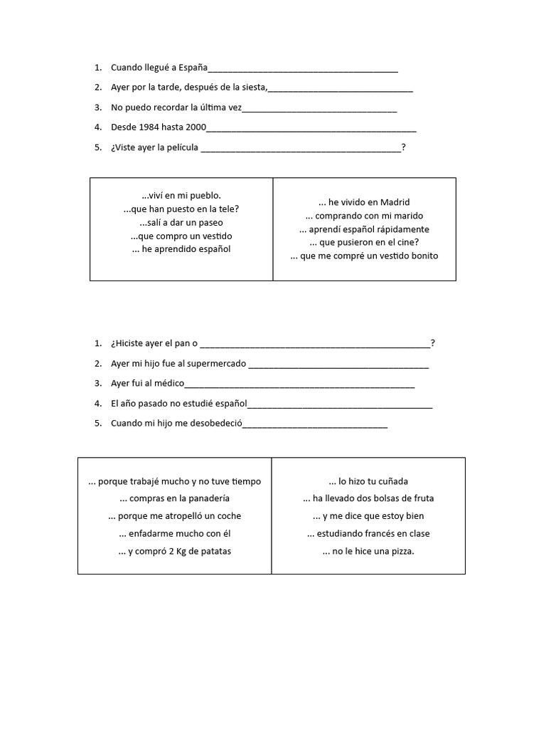 ELE_Ejerc_completar_difer_Indef_perf_A2_B1 | PDF ELE_Ejerc_completar_difer_Indef_perf_A2_B1 | PDF