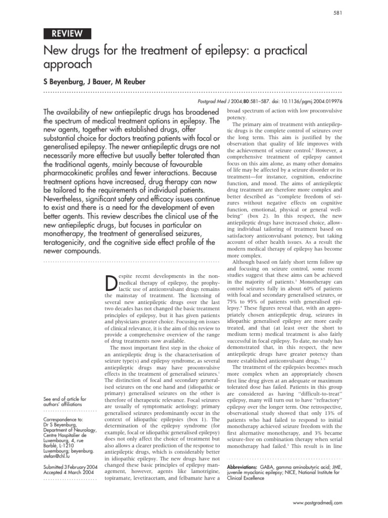 New Drugs For The Treatment | PDF | Epilepsy | Episodic And Paroxysmal ...