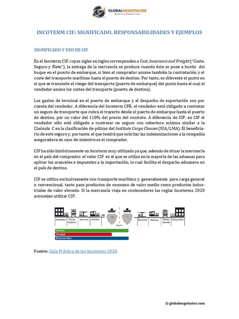 Incoterms Cif Significado Responsabilidades Ejemplo | PDF | Economias ...