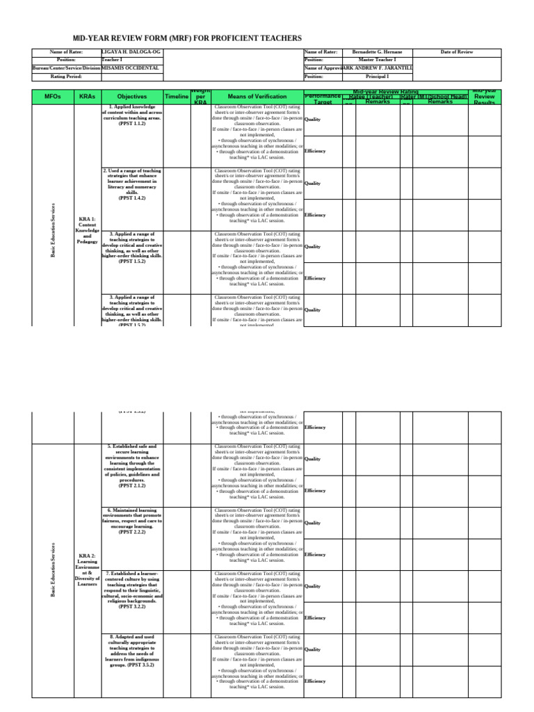 2024 Midyear Review Form | PDF | Learning | Mentorship