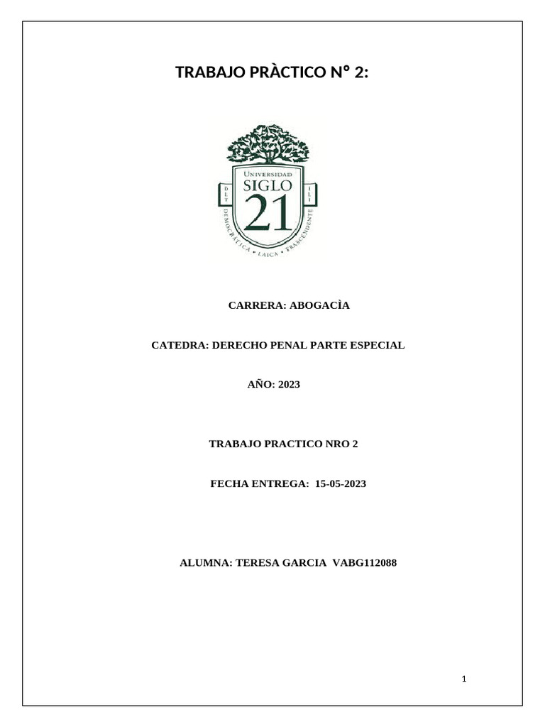 Tp2 Penal Parte Especial 15 05 2023 | PDF | Violación | Prisión