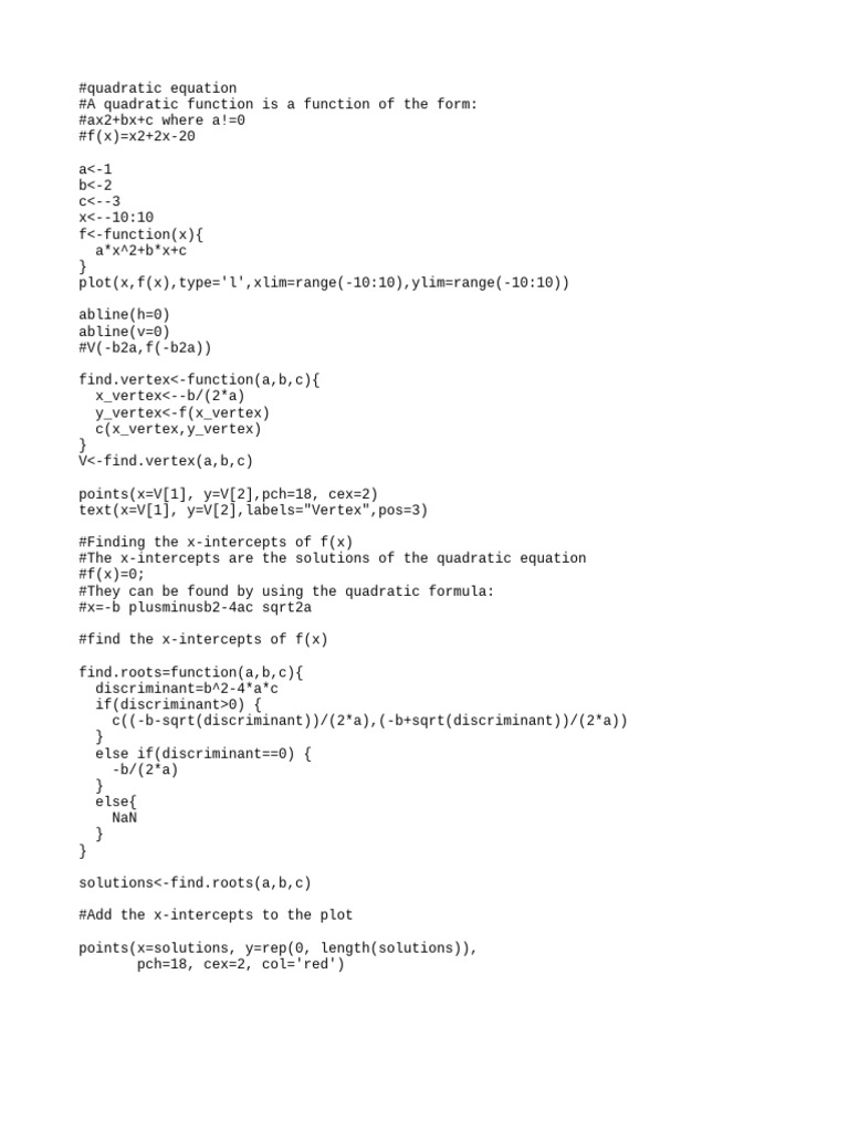 Quadratic Function Analysis and Plot | PDF