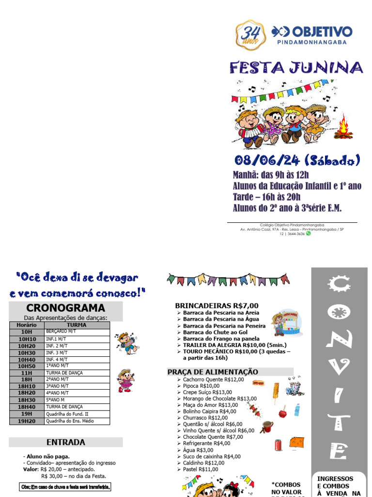 Convite e Cronograma - Festa Junina 2024 | PDF